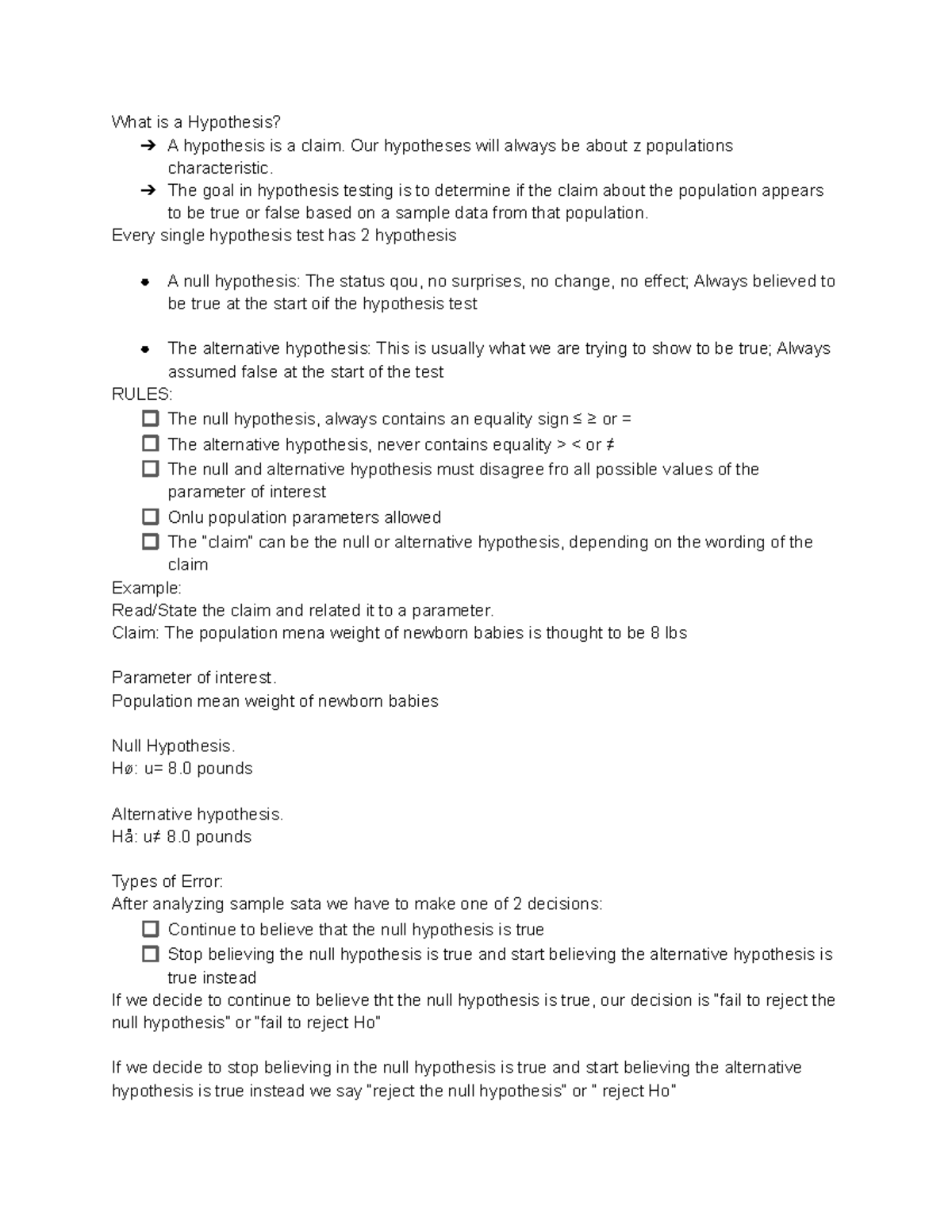 Elementary stat 1-2 - Unit 4 - What is a Hypothesis? A hypothesis is a ...