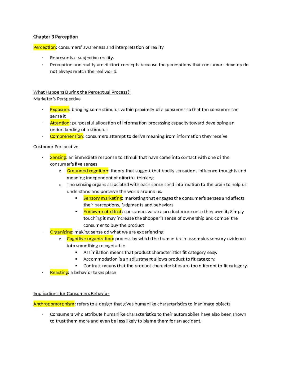 Chapter 3 Perception - Highlighted definitions, bold and underlined ...