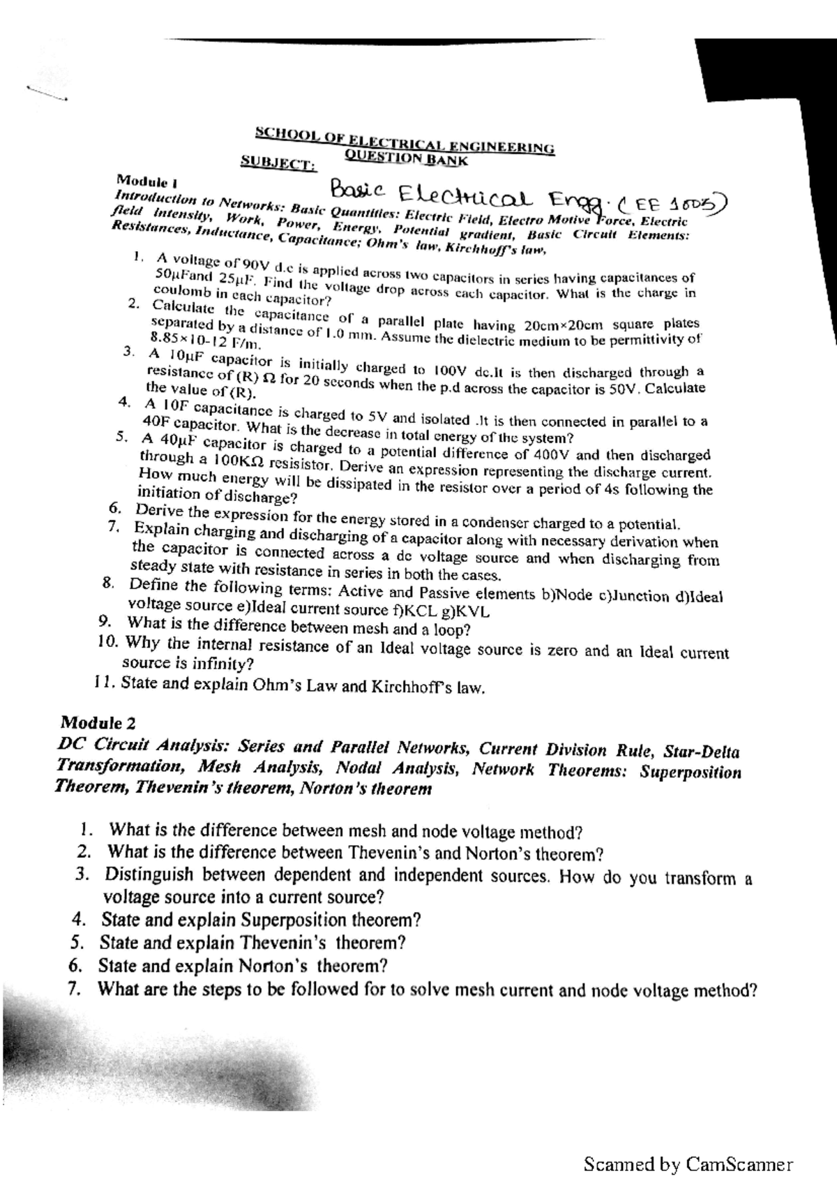 BEE Assignment [1 - Basic Electrical Engineering - Studocu