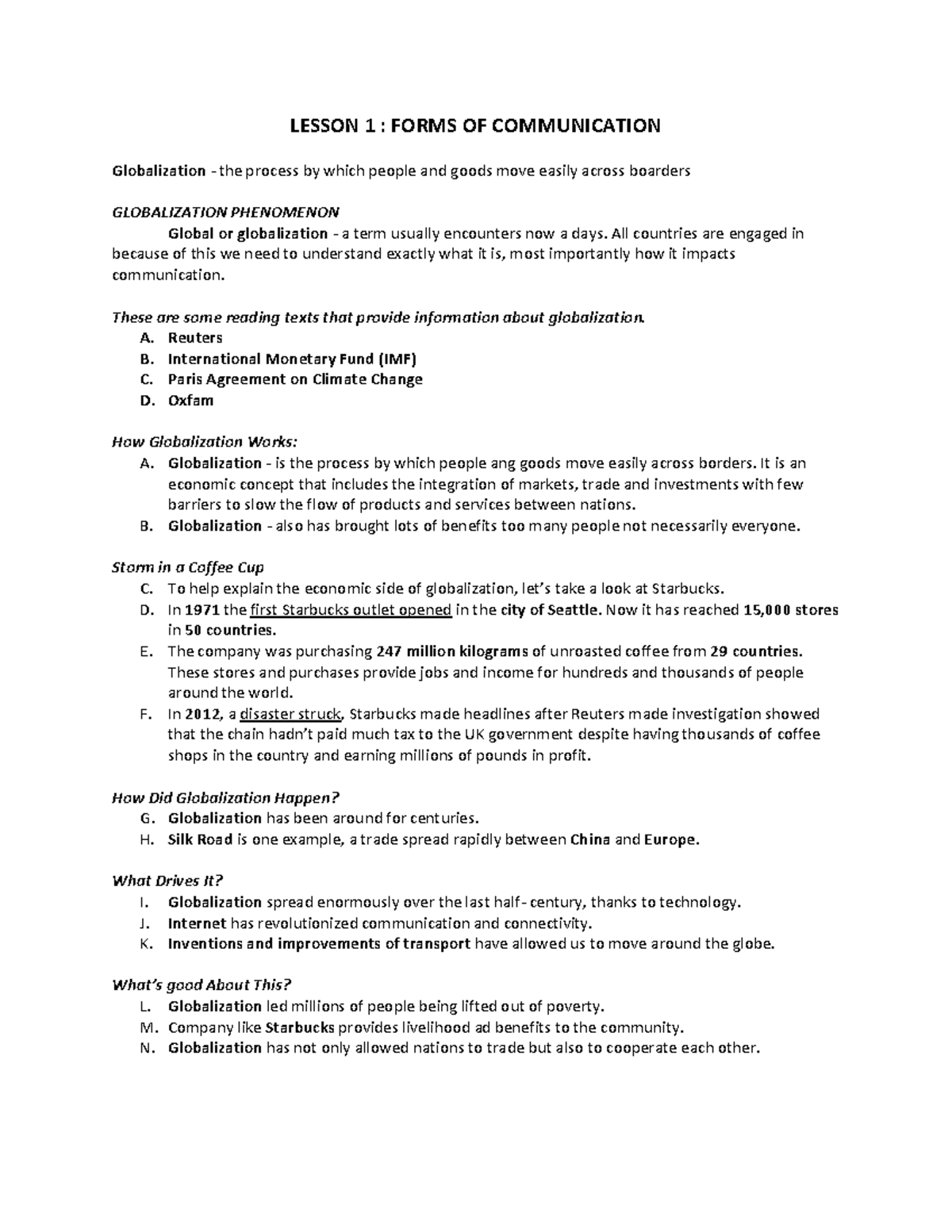 Purcom - adlaw - LESSON 1 : FORMS OF COMMUNICATION Globalization - the ...