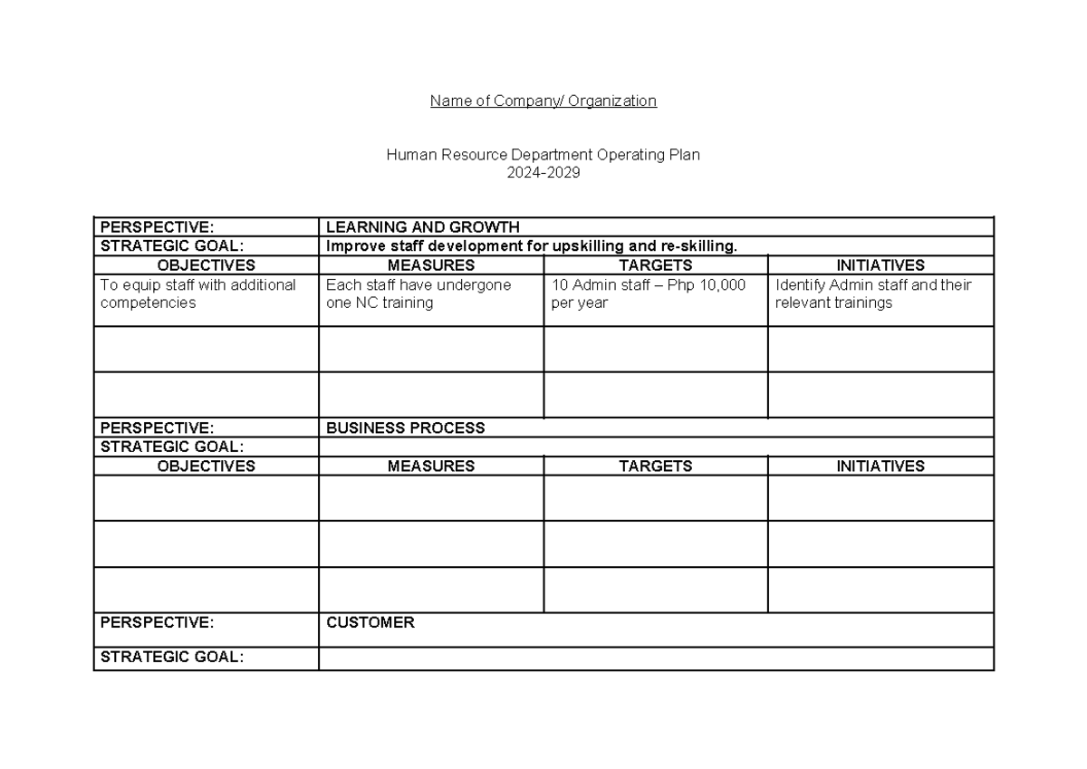 Operating-PLAN - This will help you create a sample plan. - Name of ...