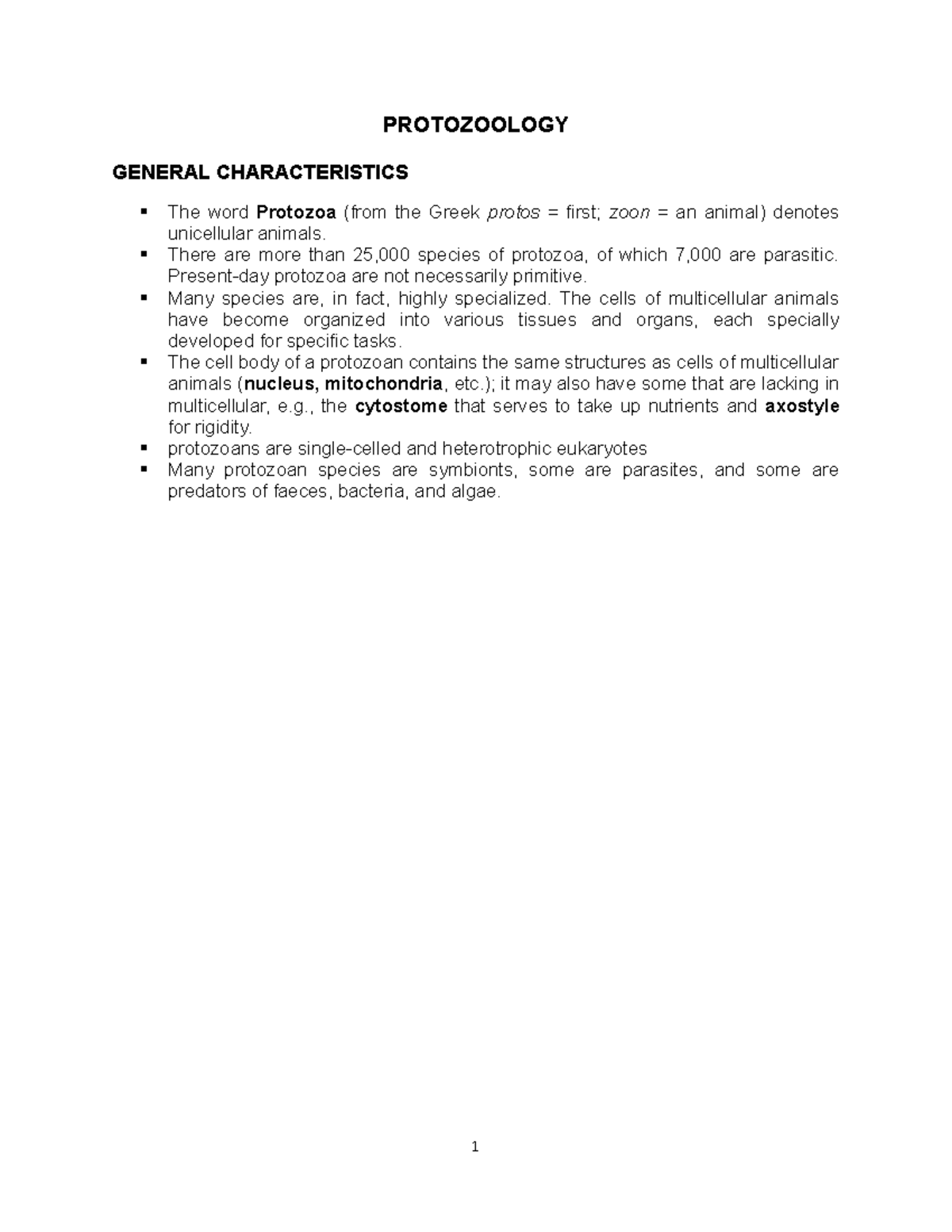 Protozology - PROTOZOOLOGY GENERAL CHARACTERISTICS The word Protozoa ...