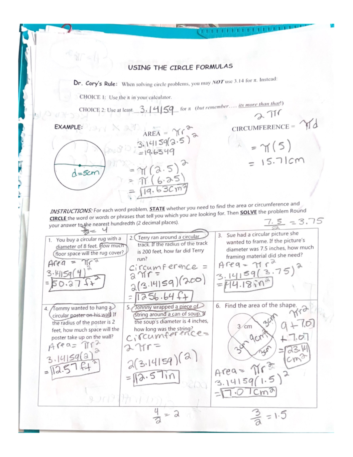 Using THE Circle Formulas - MATH 1385 - Studocu