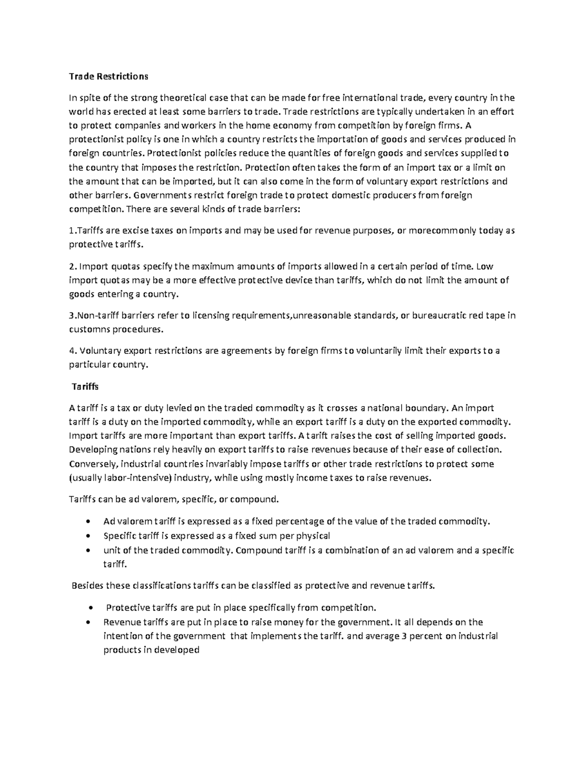 Trade Restrictions - Notes - Trade Restrictions In spite of the strong ...