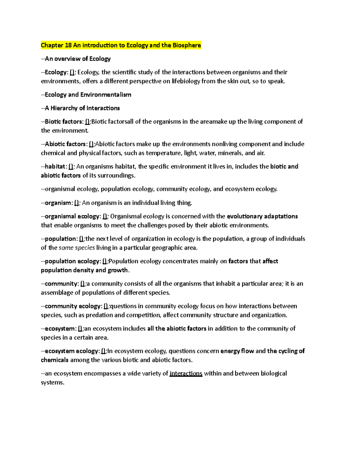 Chapter 18 An introduction to Ecology and the Biosphere - Chapter 18 An ...