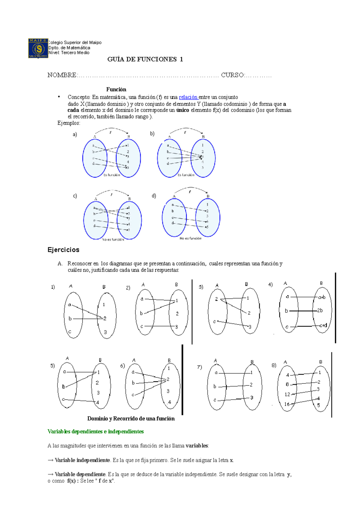 Guia+funciones+1 - Funciones - Colegio Superior del Maipo Dpto. de ...