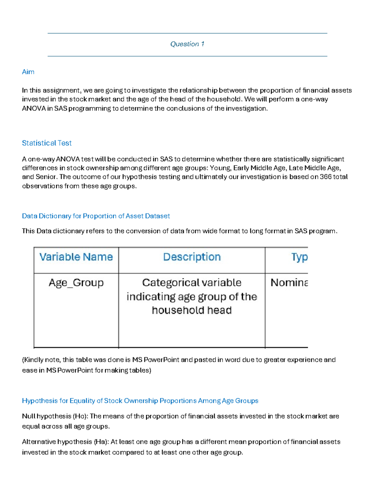 Stats - Anova ONE WAY - Question 1 Aim In this assignment, we are going to investigate the - Studocu