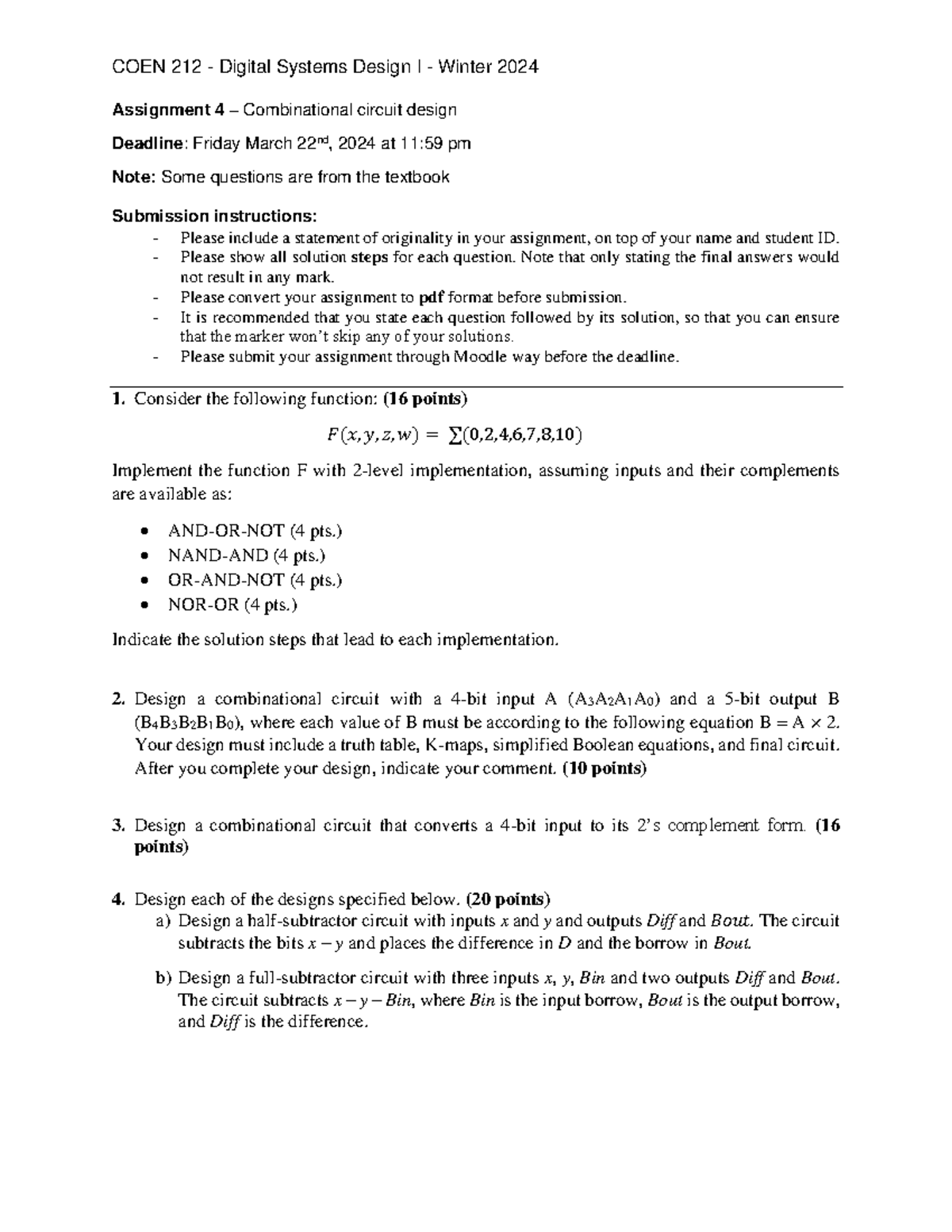 Assignment 4 - qw qwerqwe sdfgasdf - COEN 212 - Digital Systems Design ...