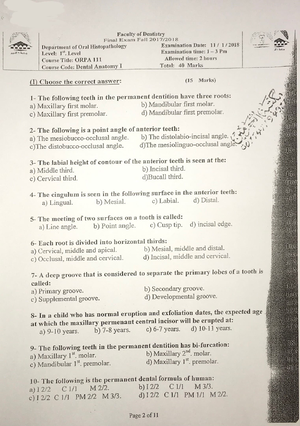Dental Anatomy Questions (3) (with answers) - Trial mid-term exam HD ...