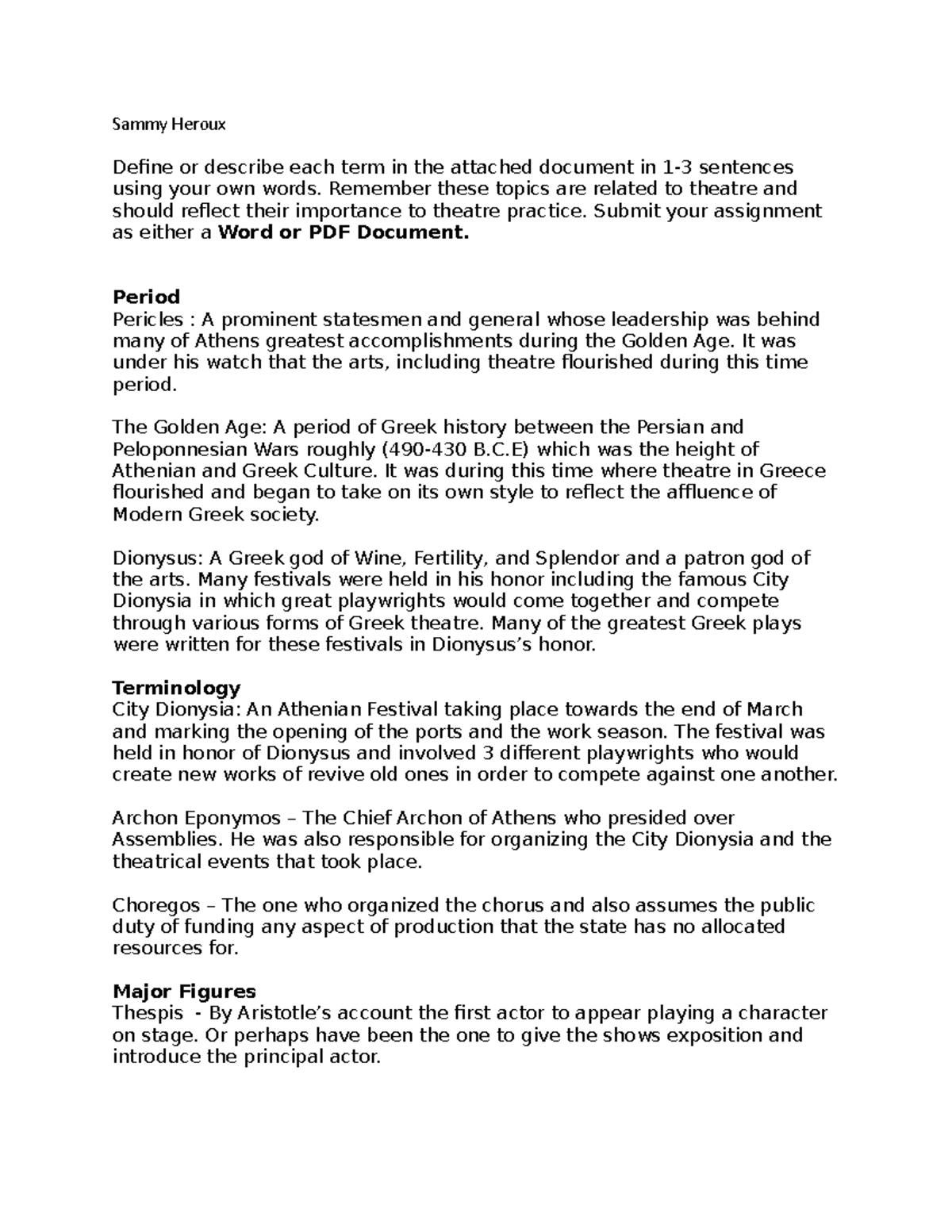 Module 1- Greek Theatre- Vocabulary Assignment Sammy Heroux - Sammy ...