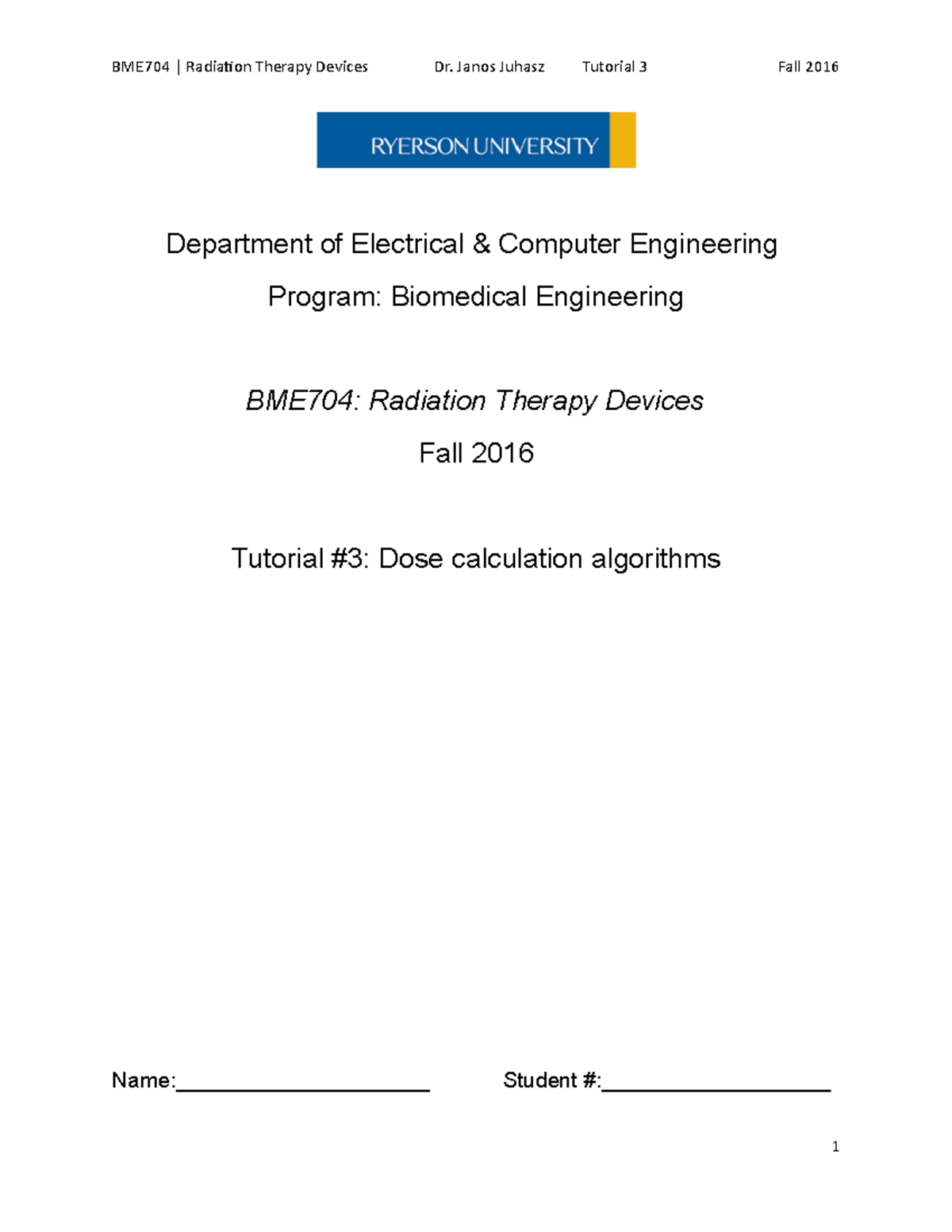Tut3 Dose Calculation Algorithms Department Of Electrical And Computer Engineering Program