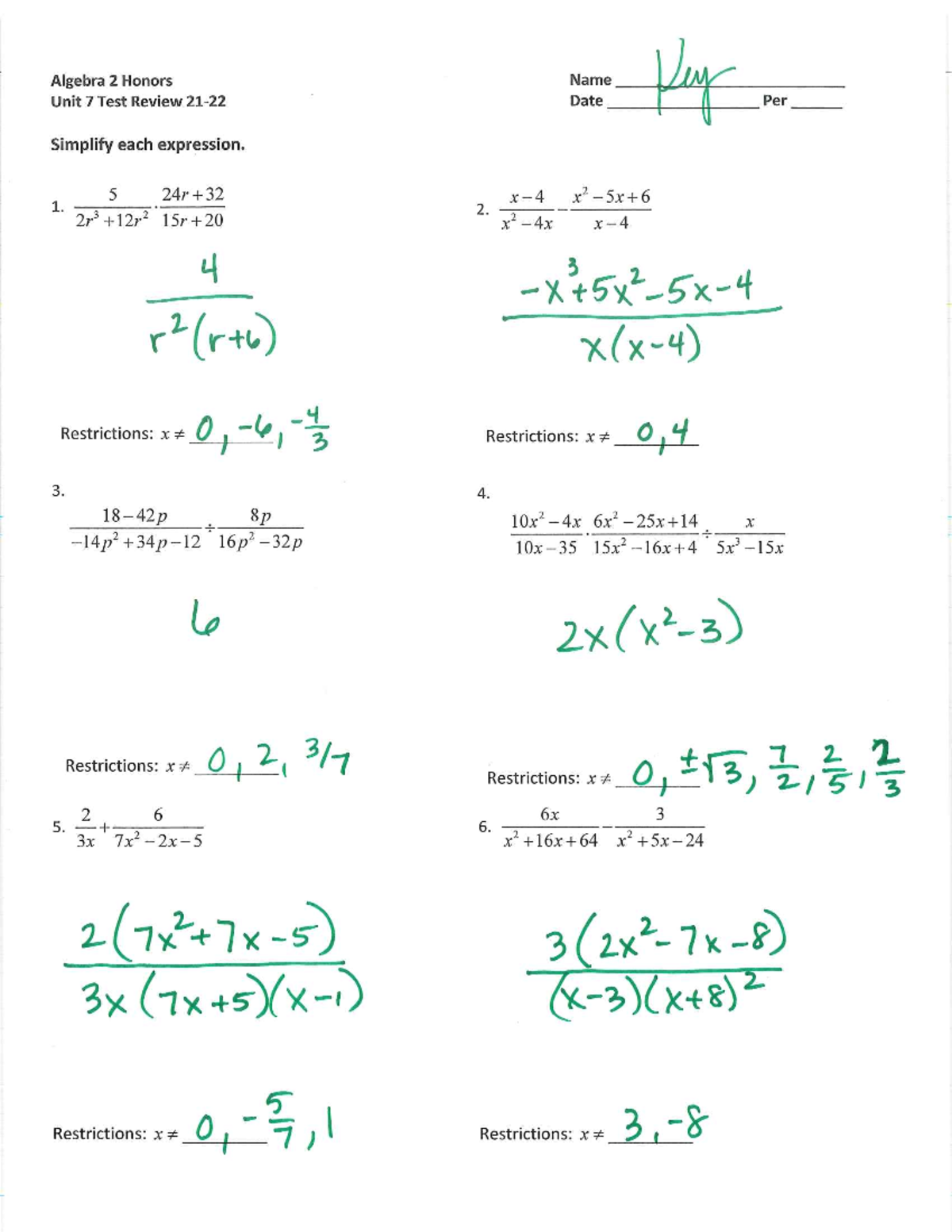 Unit 7 Test Review KEY - this is a answer key it is very useful - Studocu