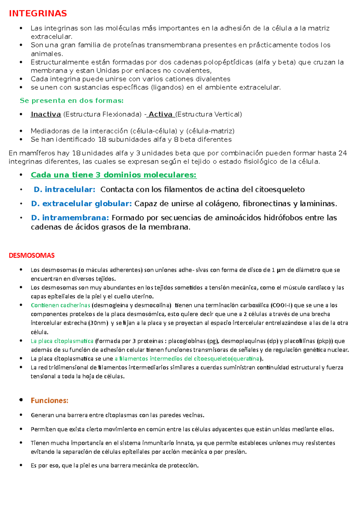 Integrinas y Desmosomas - INTEGRINAS Las integrinas son las moléculas ...