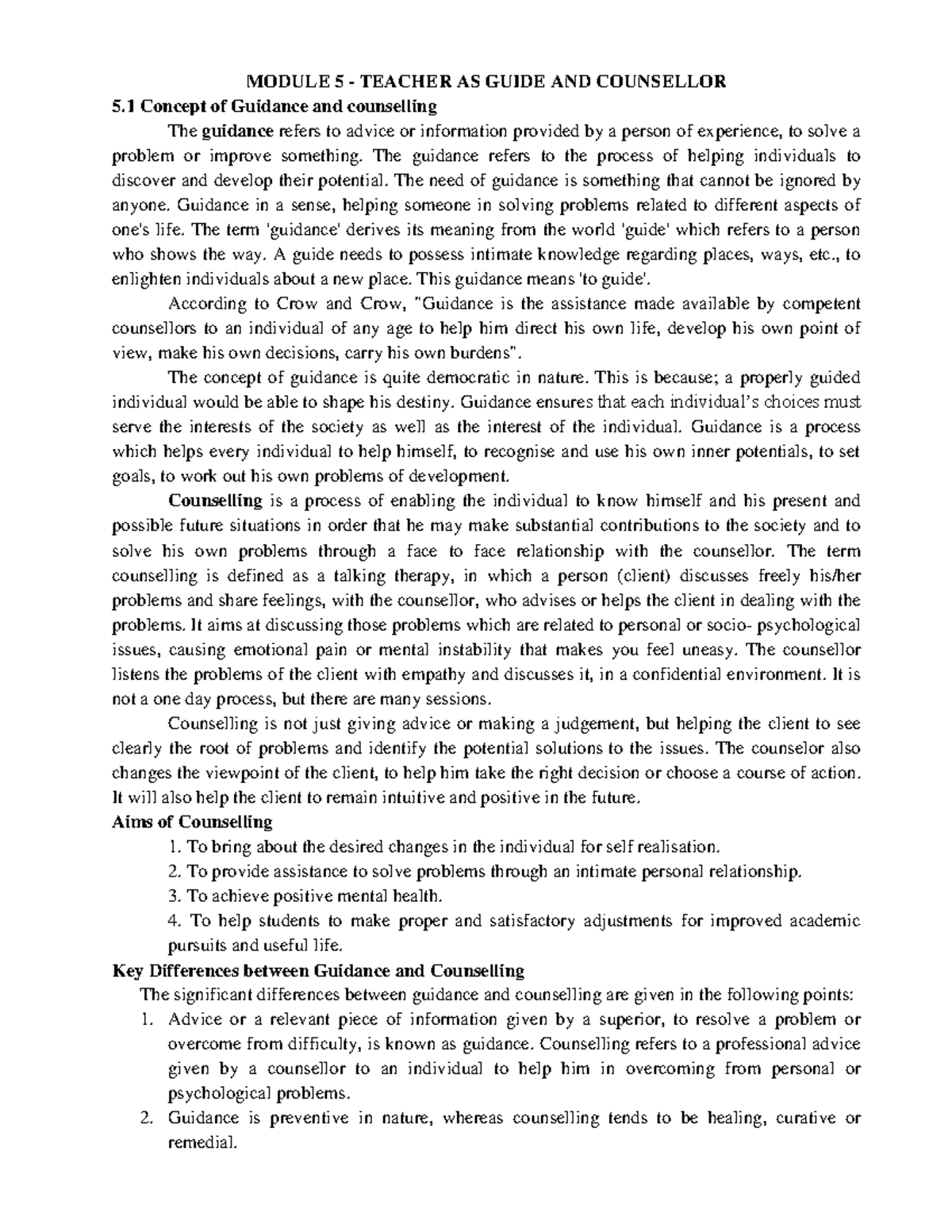 402 Mod V - Educational Psychology - MODULE 5 - TEACHER AS GUIDE AND ...
