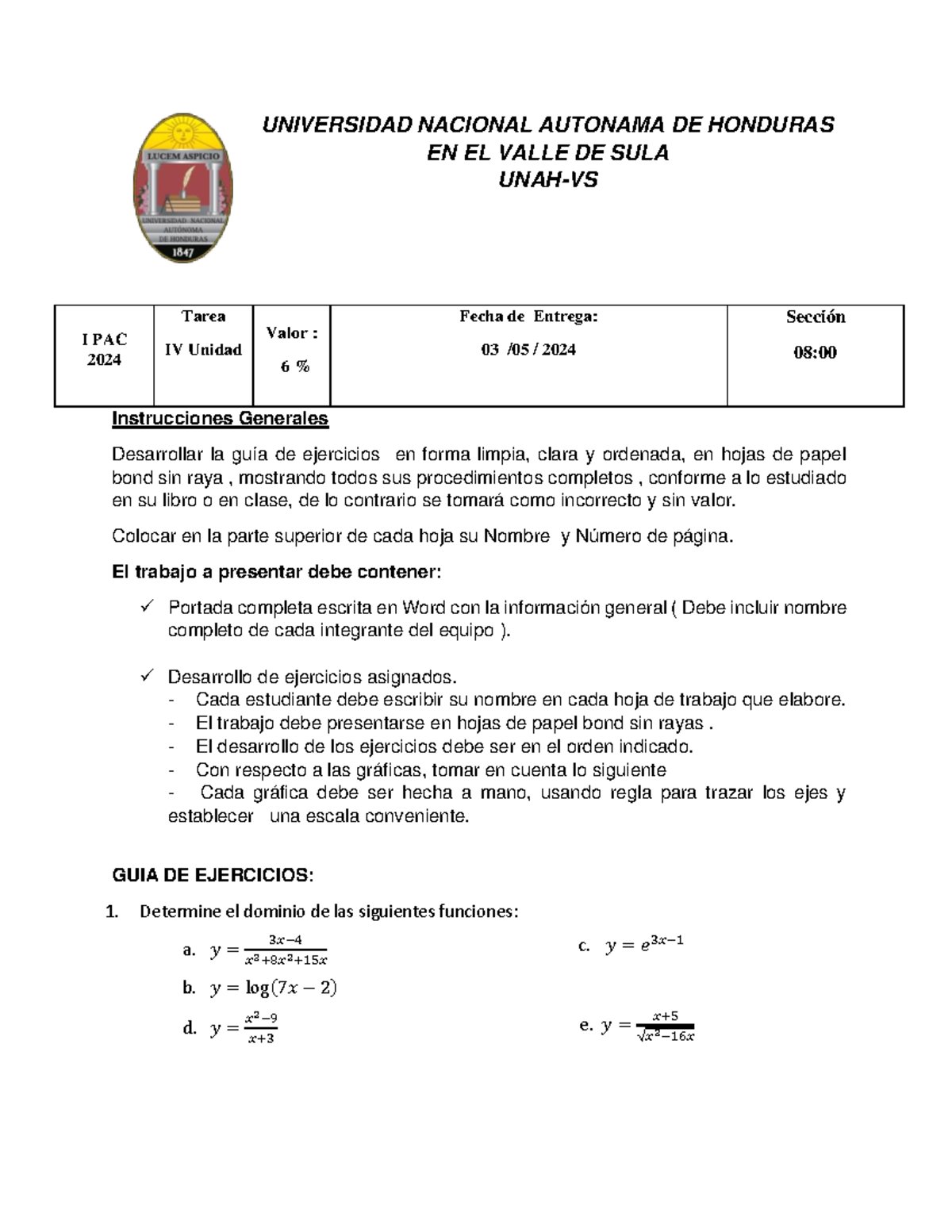 Tarea IV Unidad MM 110 I PAC 2024 DH - UNIVERSIDAD NACIONAL AUTONAMA DE HONDURAS EN EL VALLE DE ...