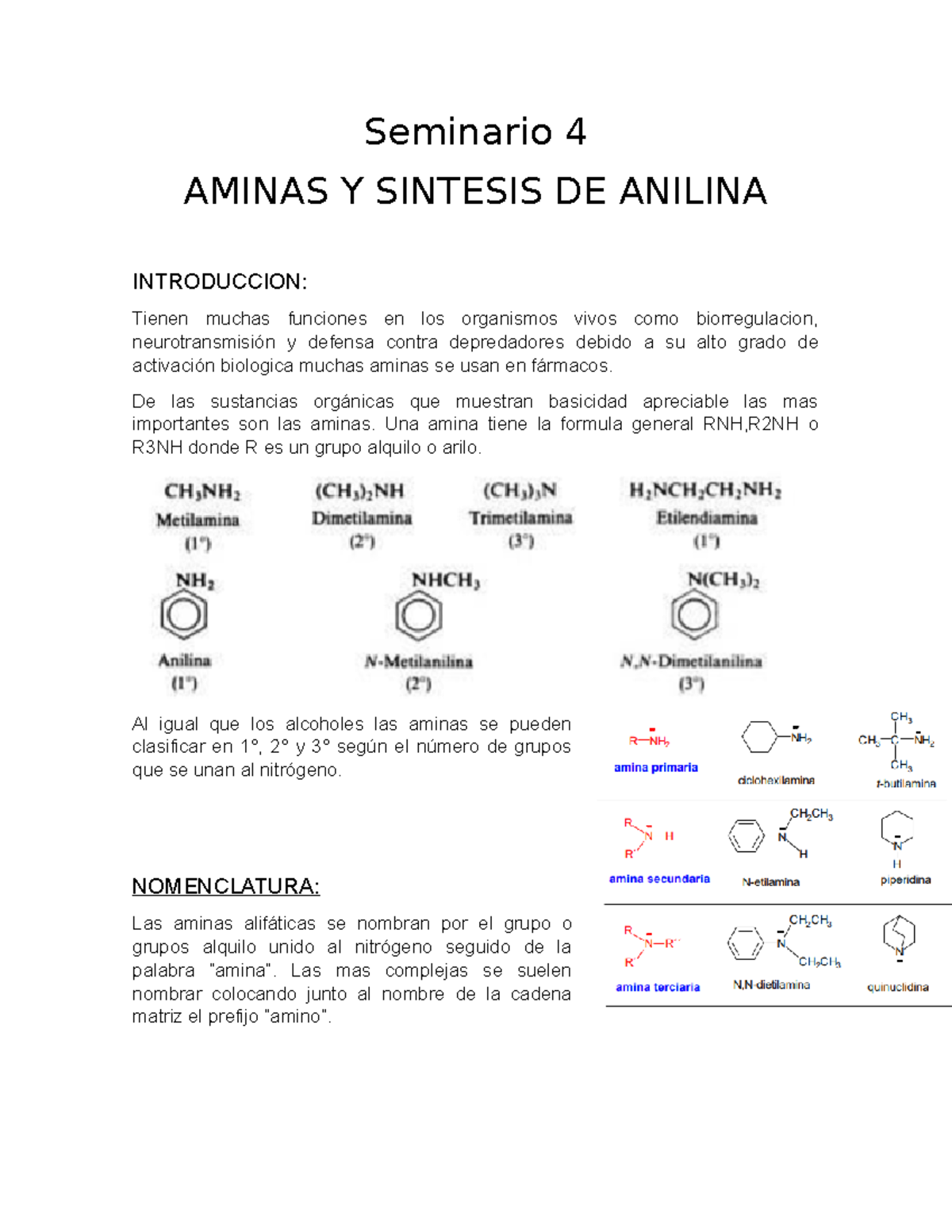 Aminas propiedades y reacciones - Seminario 4 AMINAS Y SINTESIS DE ...