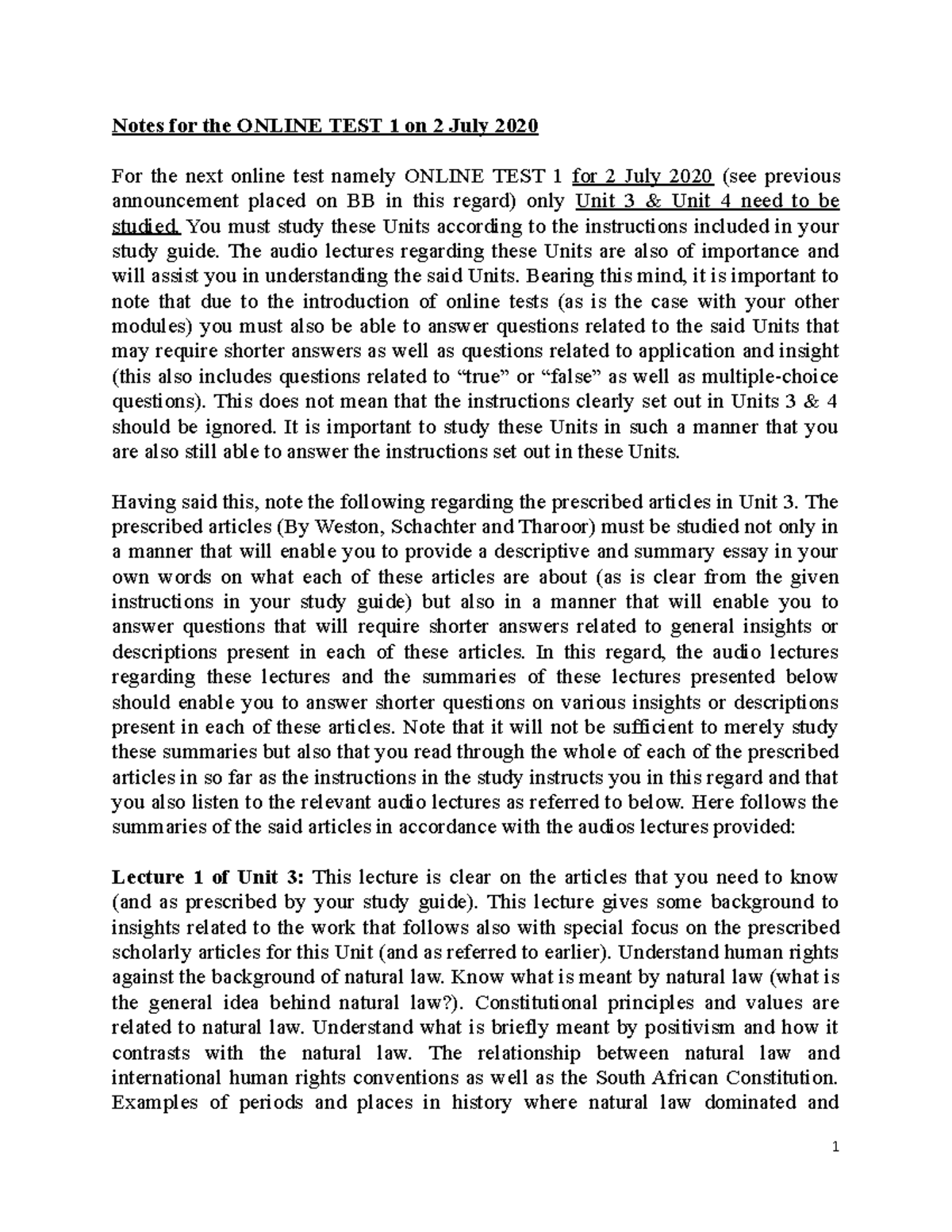 Notes for Online TEST 1 on 2 July 2020 - Notes for the ONLINE TEST 1 on ...