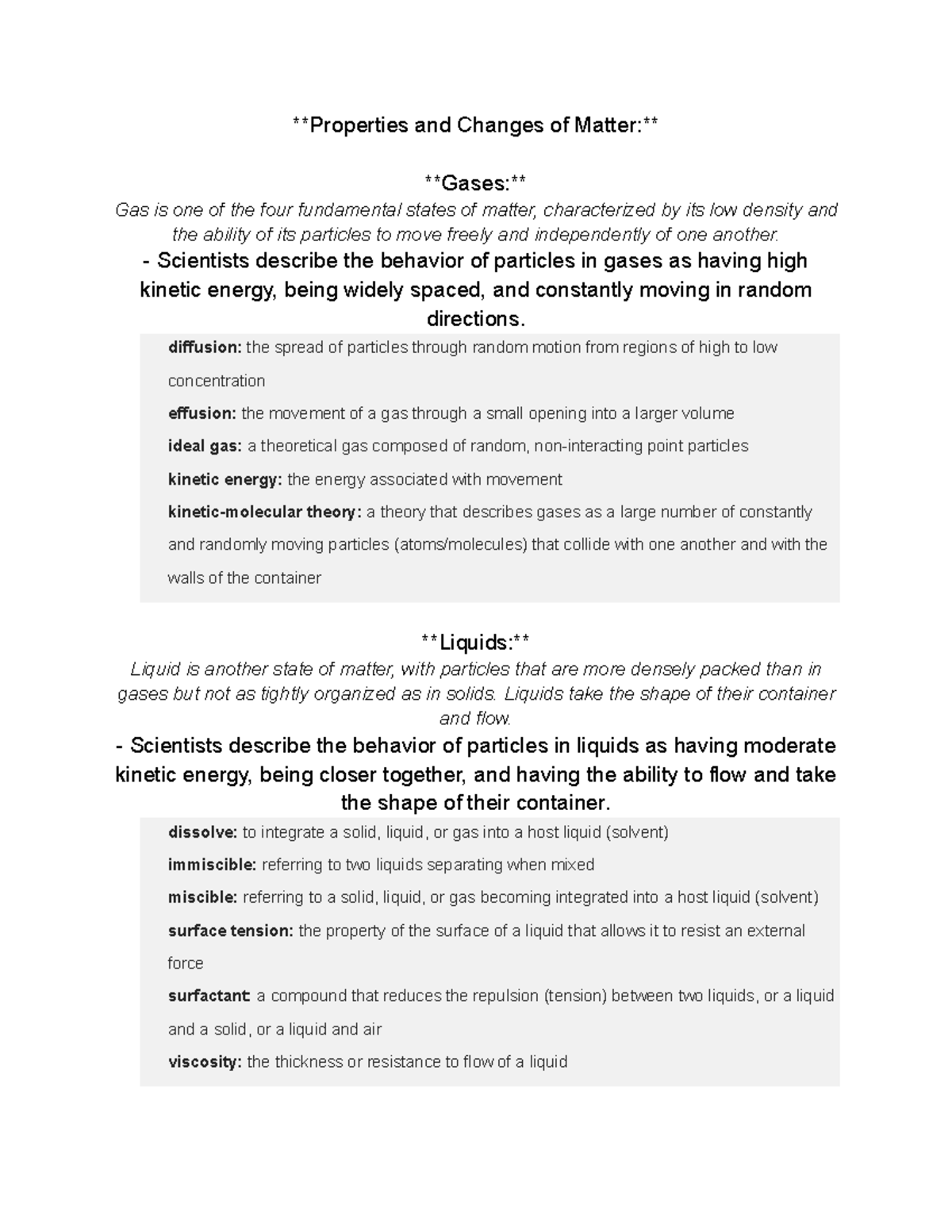 Chemistry Unit 2 - Properties and Changes of Matter: Gases: Gas is one ...