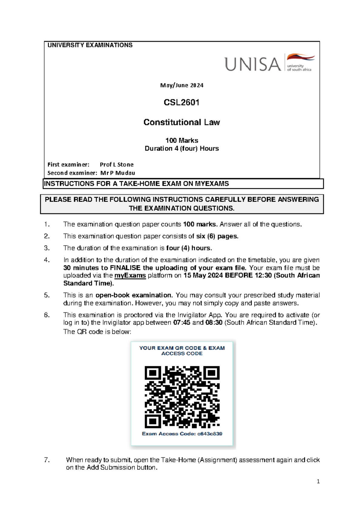 CSL2601 May 2024 Exam Paper - UNIVERSITY EXAMINATIONS May/June 2024 CSL ...