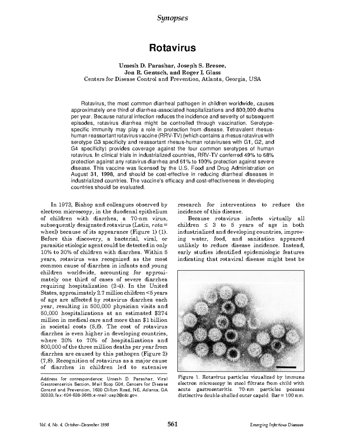 Rotavirus - Vol. 4, No. 4, OctoberñDecember 1998 561 Emerging ...