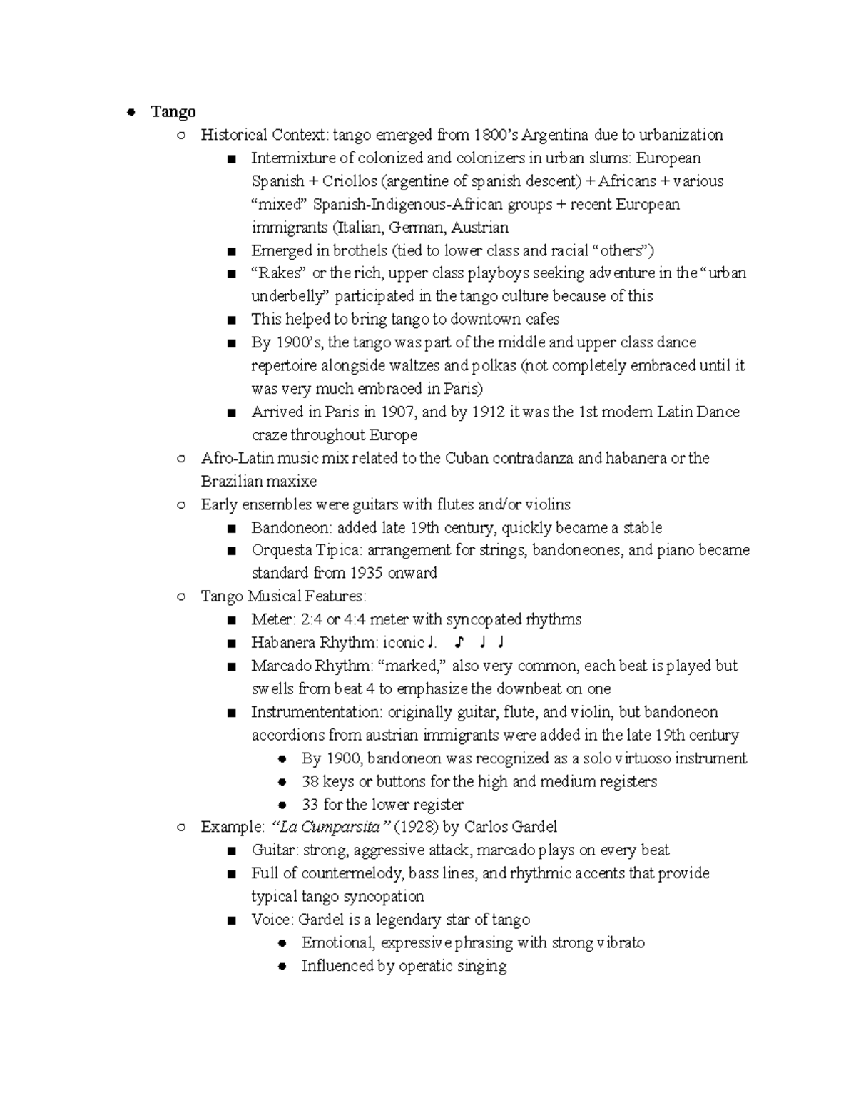 UNIT 2 - Lecture notes Unit 2 - Tango Historical Context: tango emerged ...