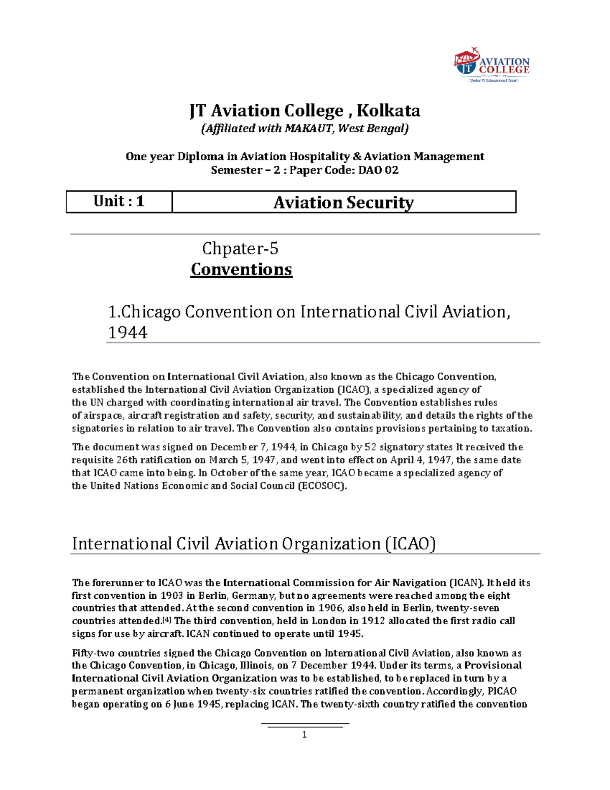 Chapter-5 (Conventions) - JT Aviation College , Kolkata (Affiliated ...