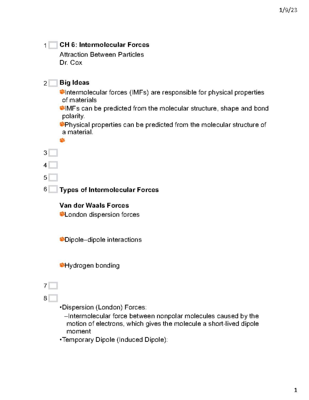 CH 6 Learning Module 2 - 1/9/ 1 CH 6: Intermolecular Forces Attraction ...