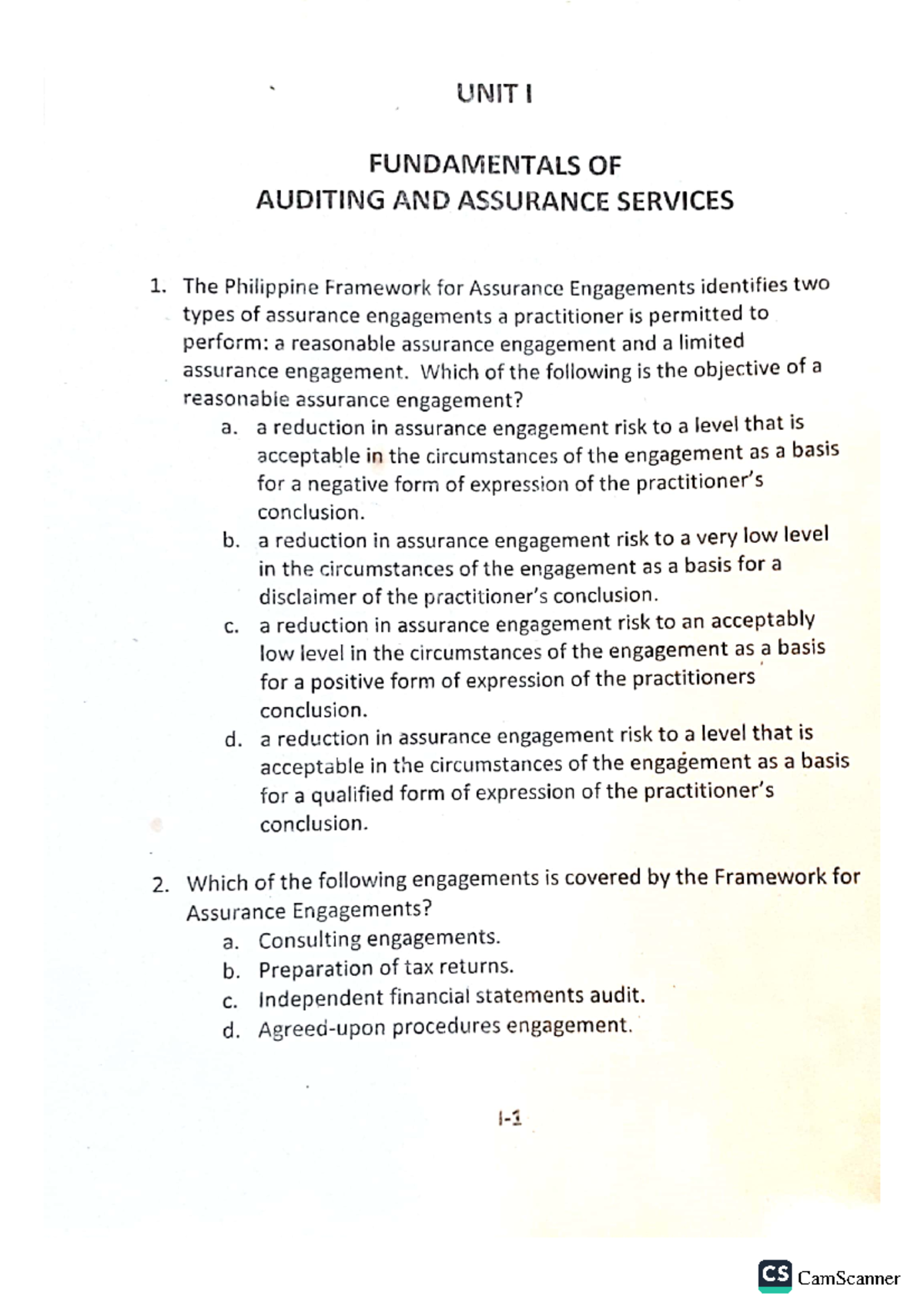 Auditing-UNIT-I - Answers guide - BS Accountancy 3 - Studocu