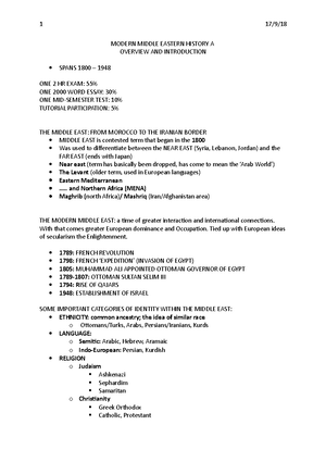 Modern Middle Eastern History A 2 - 2 18/9/18 MODERN MIDDLE EASTERN ...