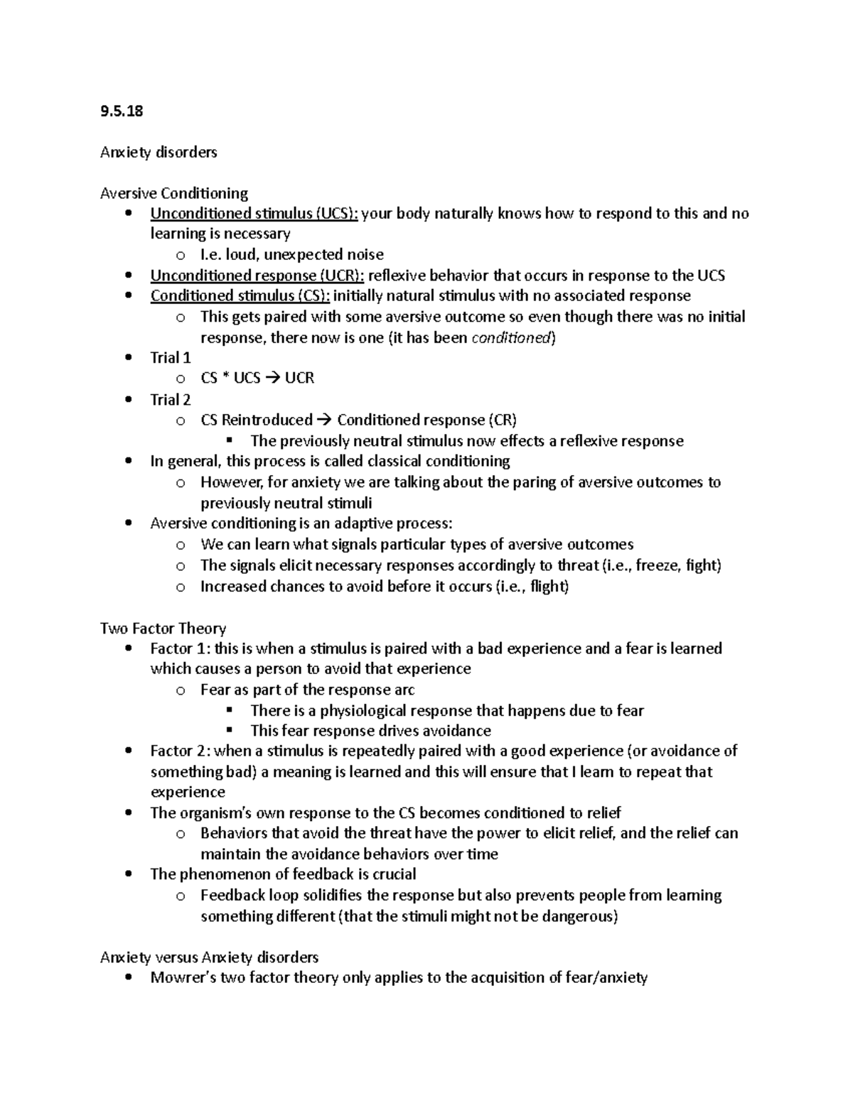 Lecture Notes 9 - Professor: Dr.Rich Mattson - 9.5 Anxiety disorders ...