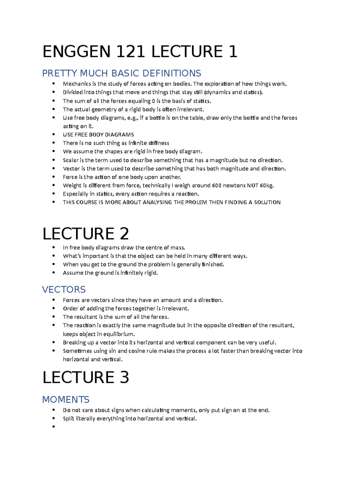 LEC 1 & 2 Basic Definitions and Vectors - ENGGEN 121 LECTURE 1 PRETTY ...