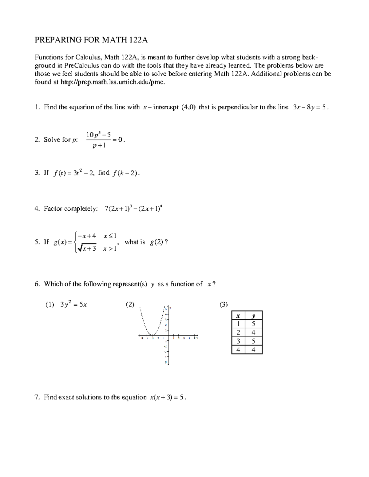 Prep Practice 122A - Questions in preparation to MATH 122A - PREPARING ...