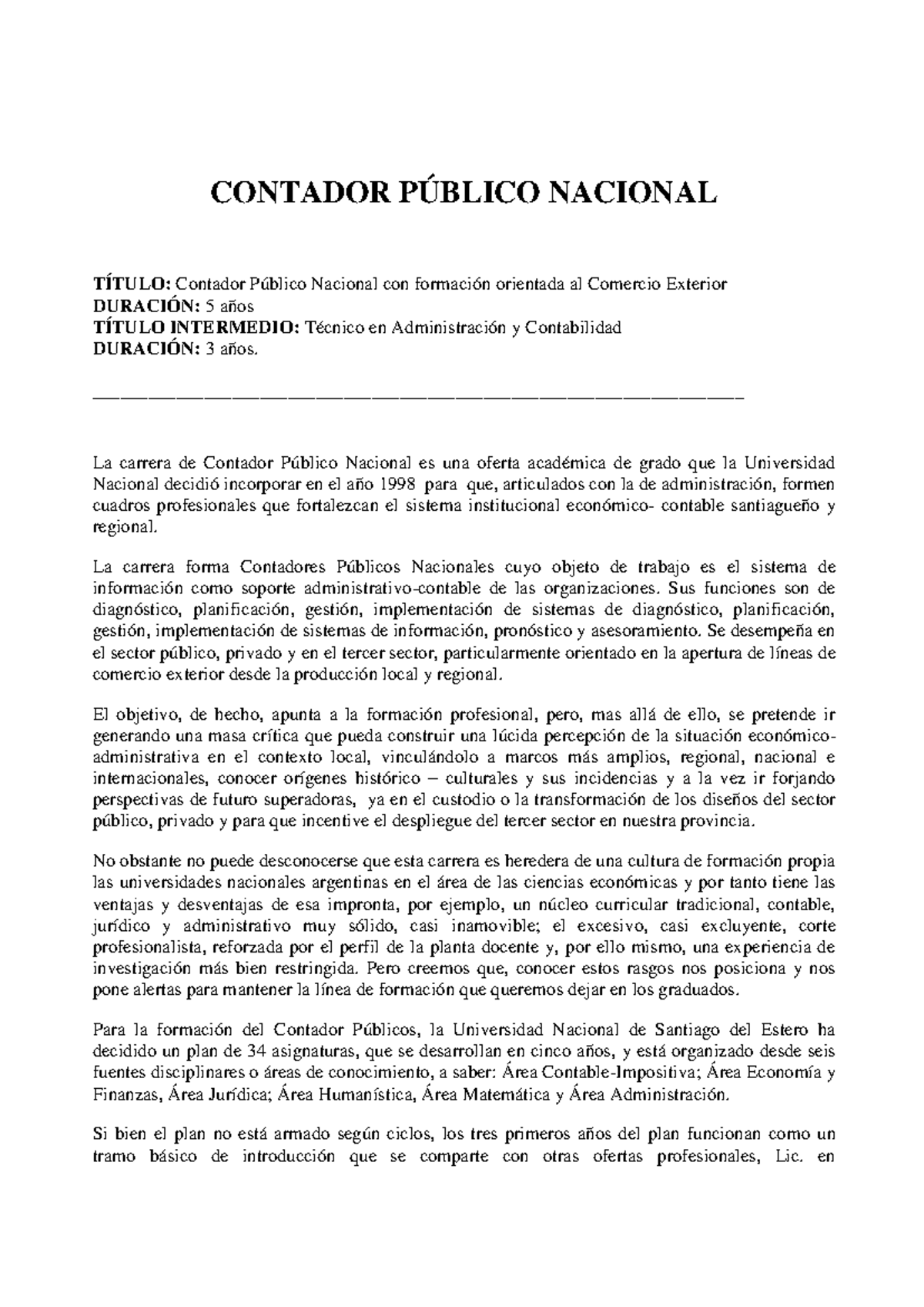 P L A N Contador - CONTADOR PÚBLICO NACIONAL TÍTULO: Contador Público ...