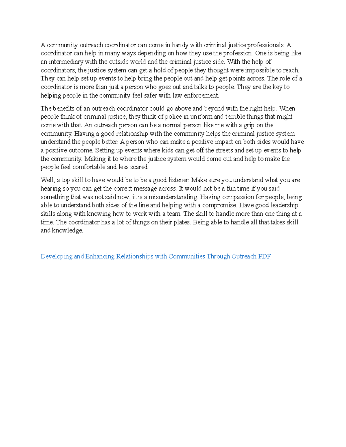 Cjweek 5 - School work - A community outreach coordinator can come in ...