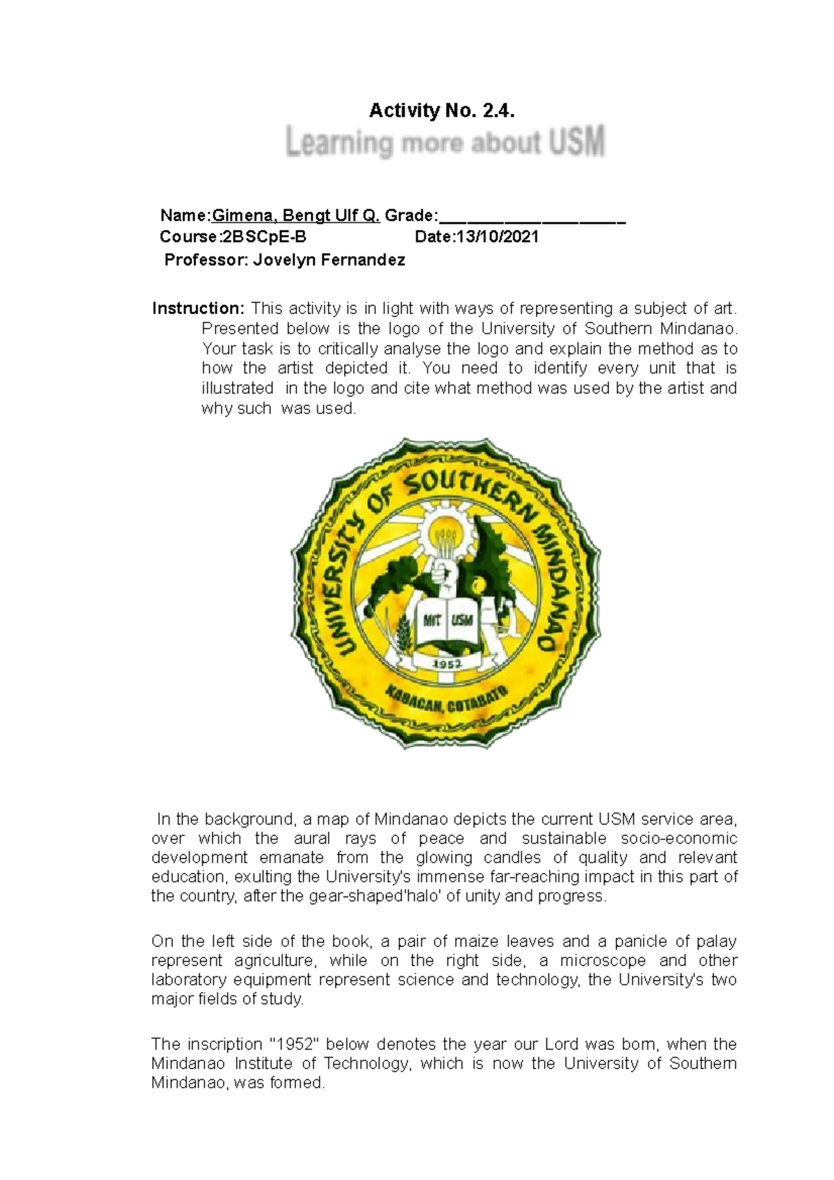 Activity-2 - Assignment in bscpe 2 - Activity No. 2. Name:Gimena, Bengt Ulf Q. - Studocu