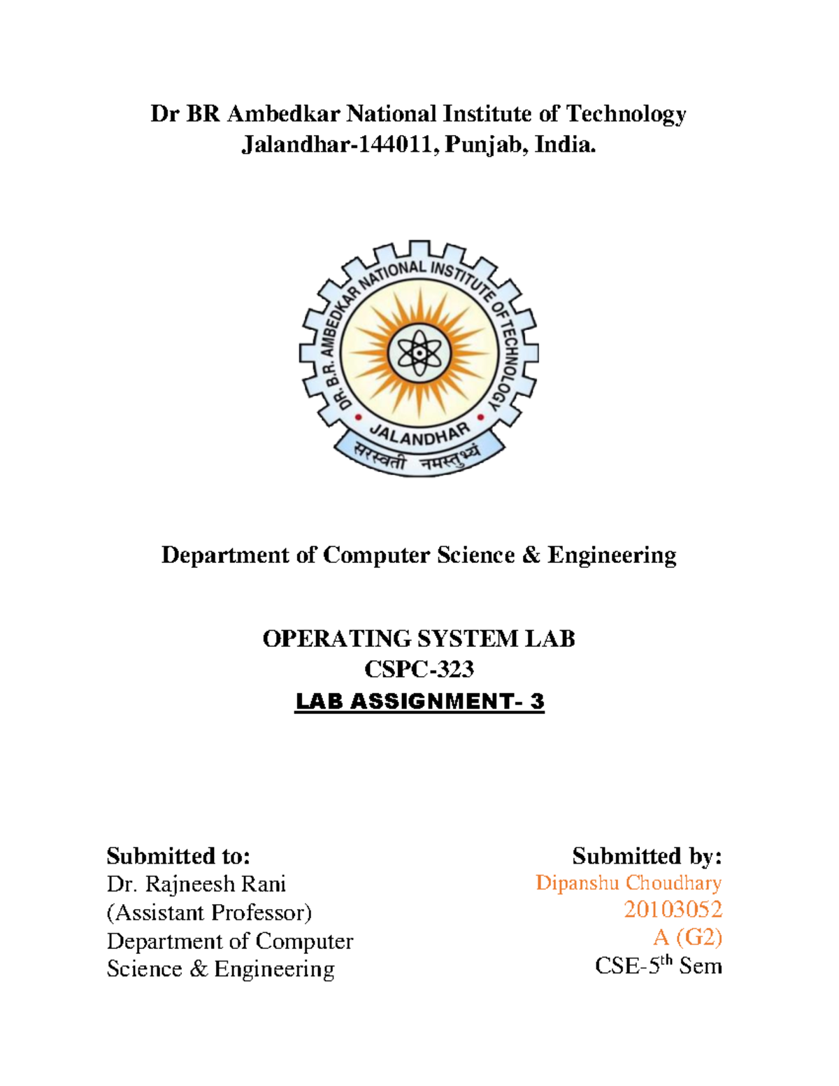 Lab3 - Lab work - Dr BR Ambedkar National Institute of Technology ...