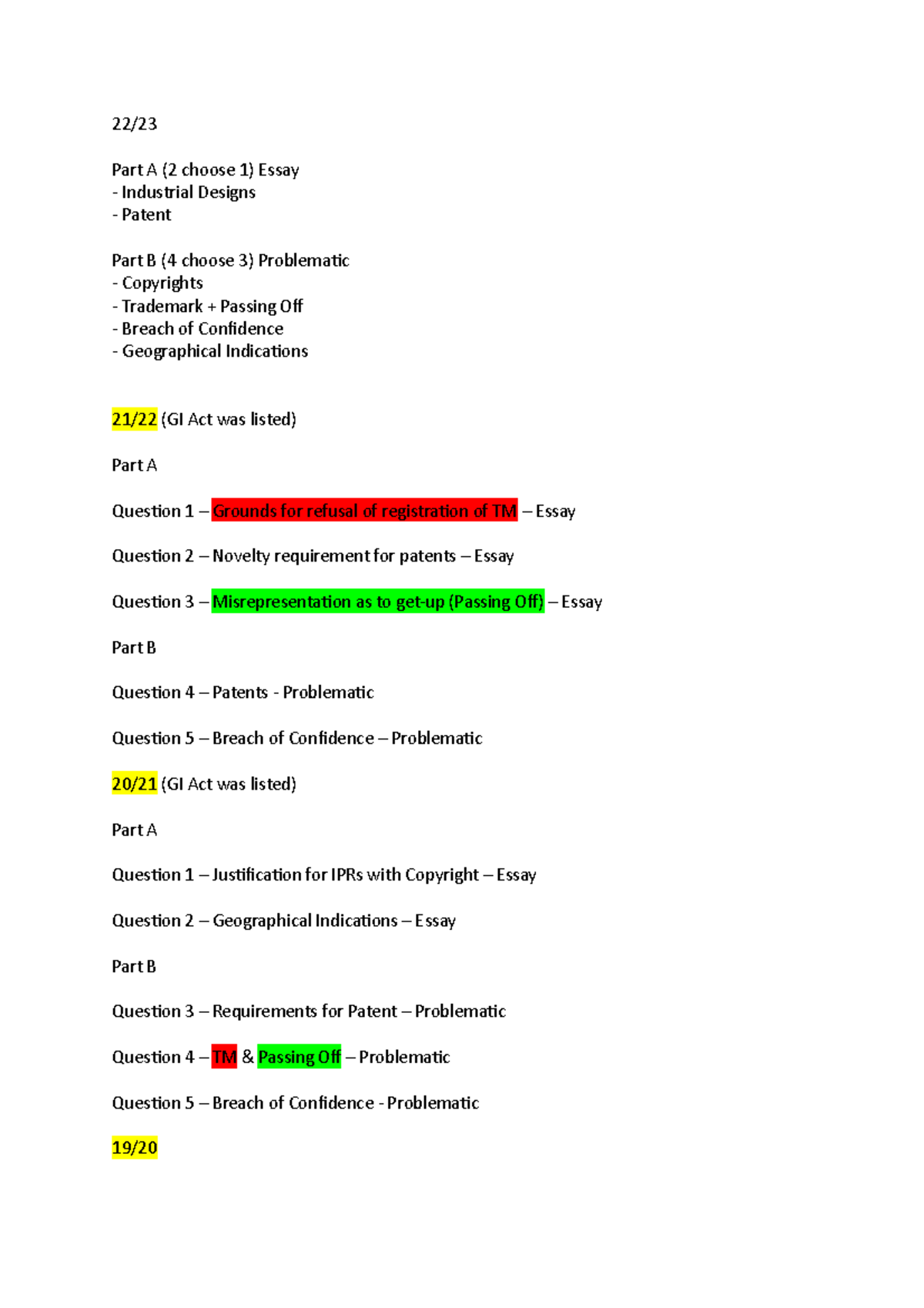 IP Summary - lecture notes for the following subject - 22/ Part A (2 ...