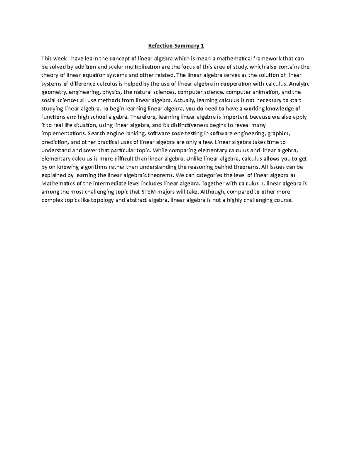 Reflection Summary 1 - Unit 1 Assessment - Refection Summary 1 This ...