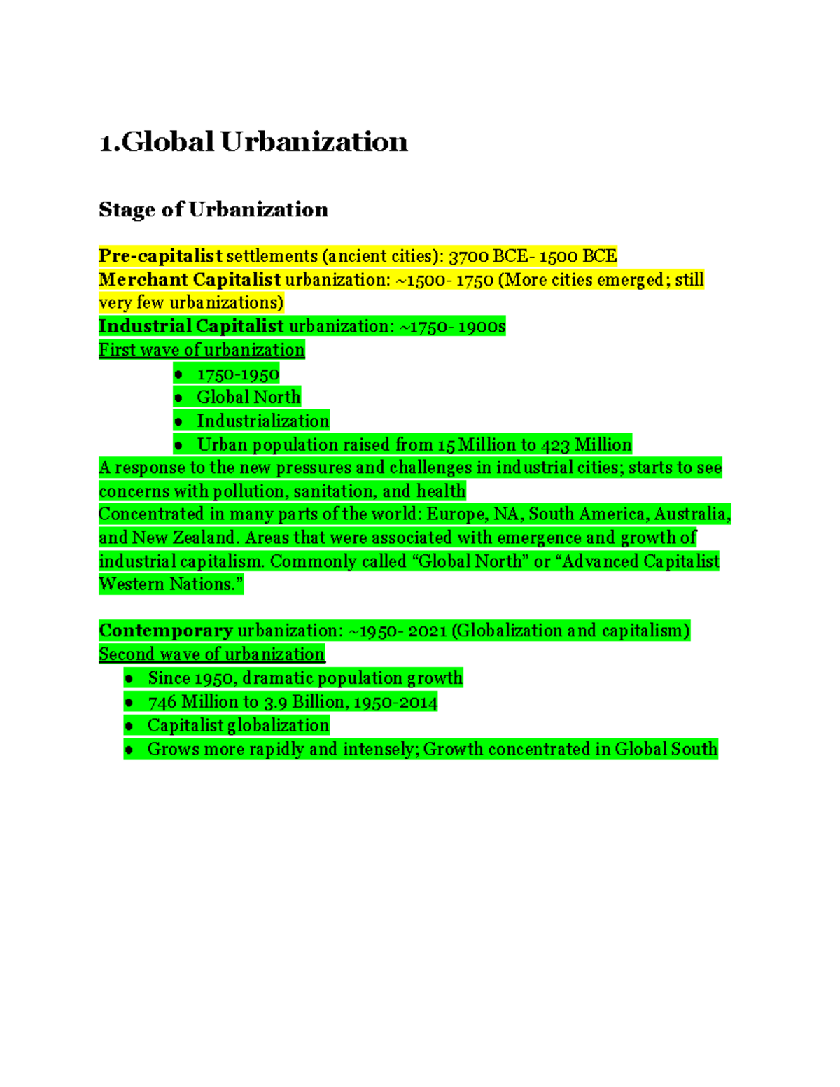 Lecture 1 Evolution of Cities - 1 Urbanization Stage of Urbanization ...