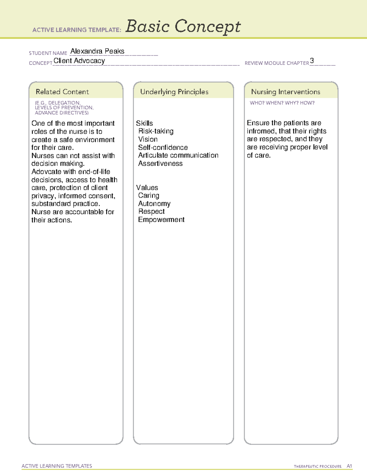 Active template advocacy - PSYCH 1101 - ACTIVE LEARNING TEMPLATES ...
