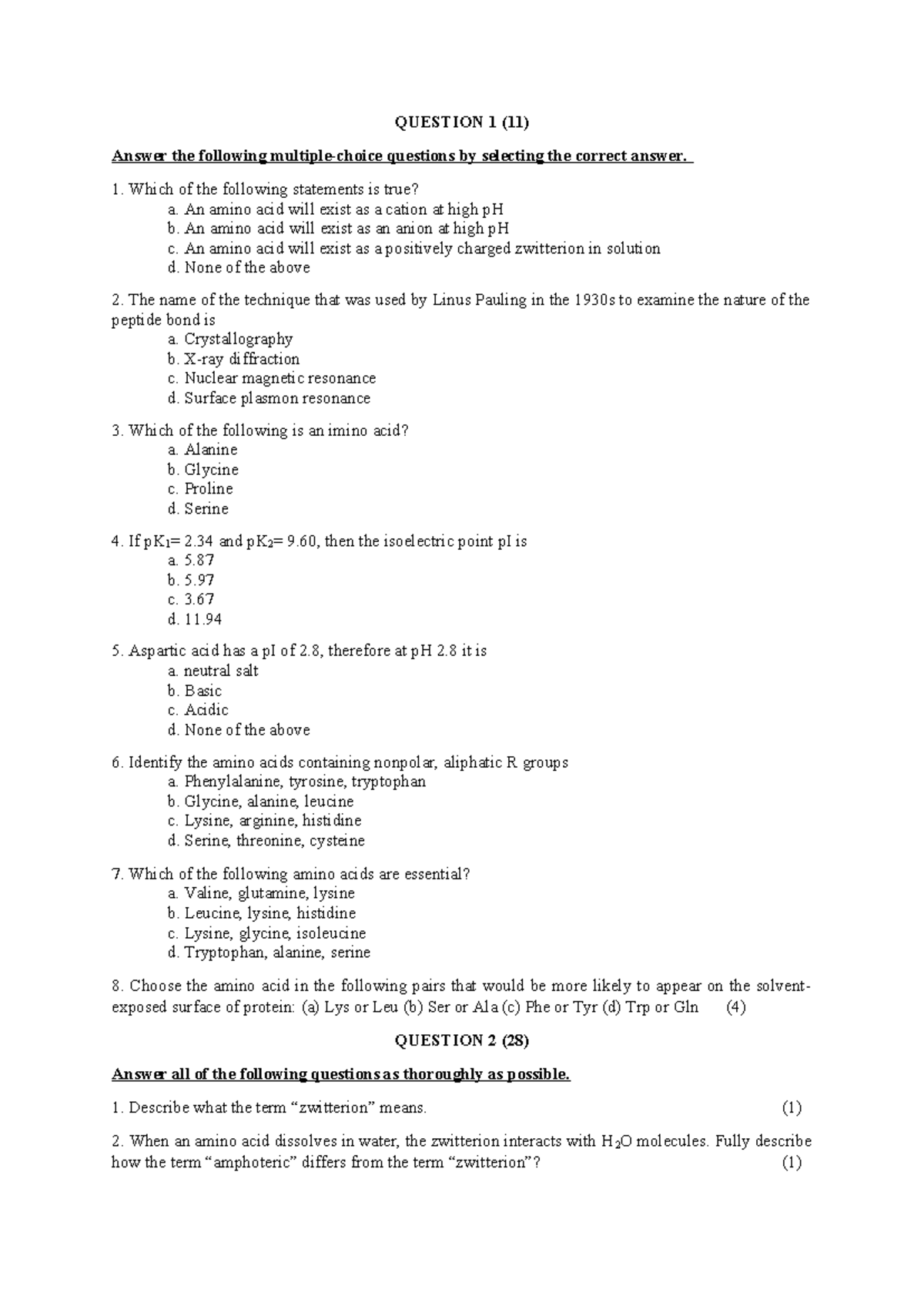BCM Extra Class test prep - QUESTION 1 (11) Answer the following ...