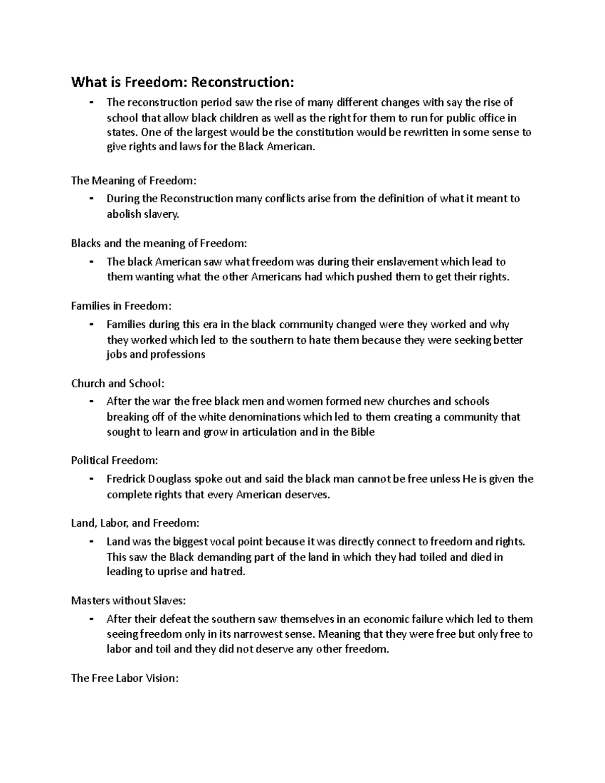 Chapter 15 Notes - What is Freedom: Reconstruction: - The ...