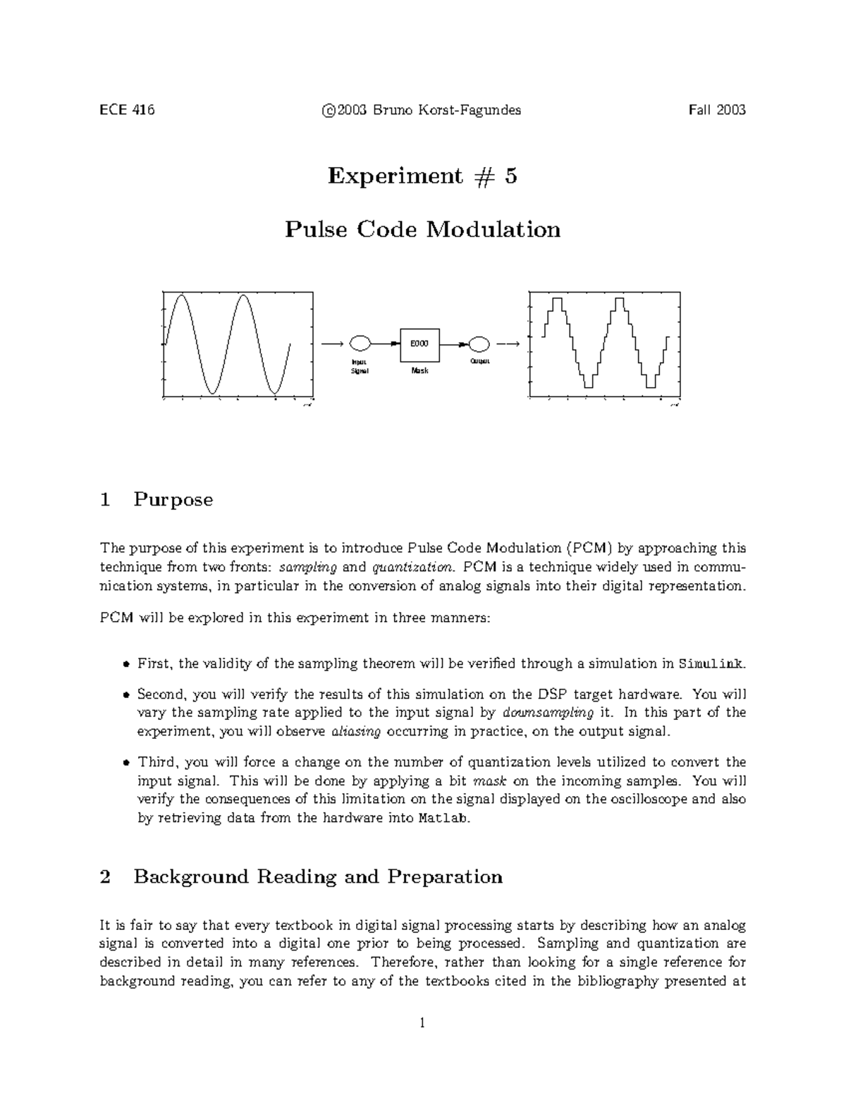 PCM outline - Experiment - ECE 416 ©c2003 Bruno Korst-Fagundes Fall ...