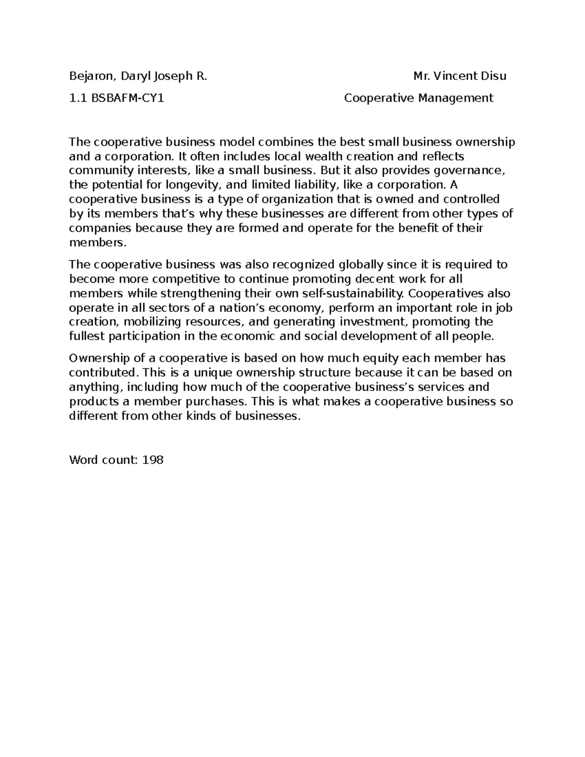 Bejaron Practice Learning Cooperative Management 1 - Bejaron, Daryl ...