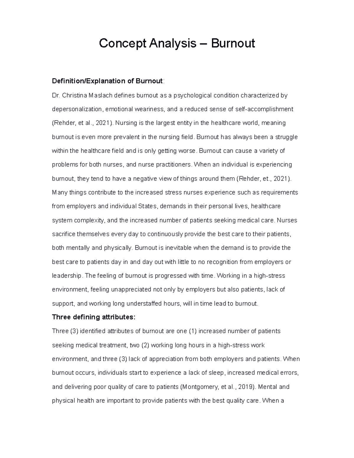 Concept Analysis Burnout - Concept Analysis – Burnout Definition ...