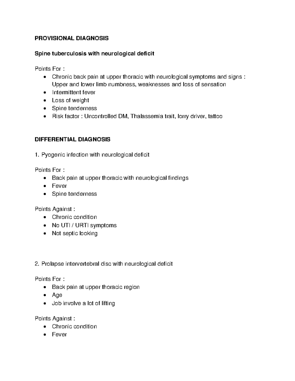 Differential Diagnosis Spinal TB - PROVISIONAL DIAGNOSIS Spine ...