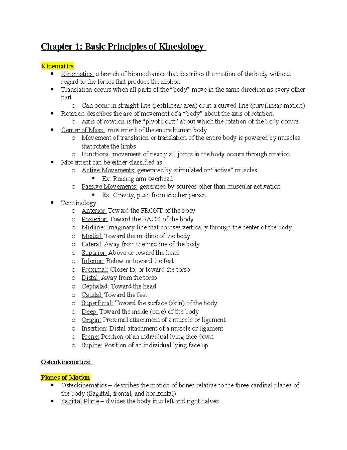Kinesiology Notes - Chapter 1: Basic Principles of Kinesiology ...