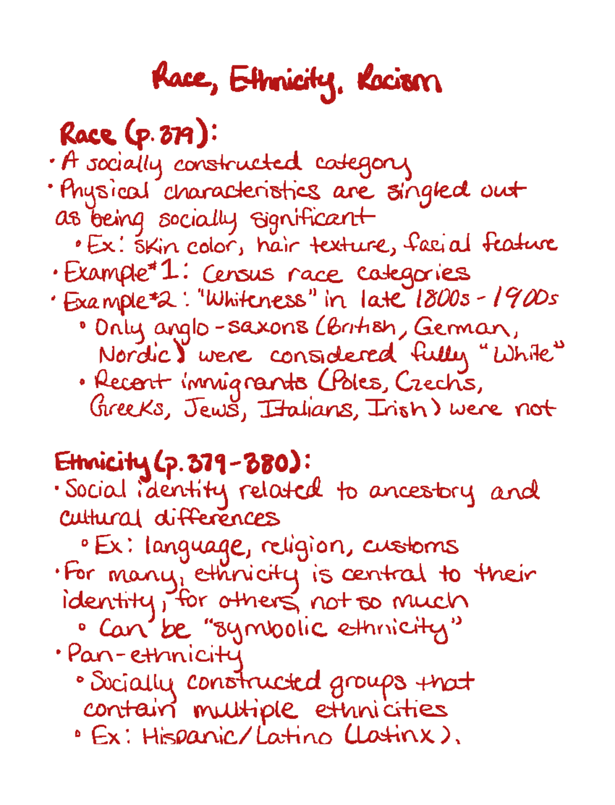 Chapter 11 Notes - Race Ethnicity ####### Racism Race p 379 A socially ...
