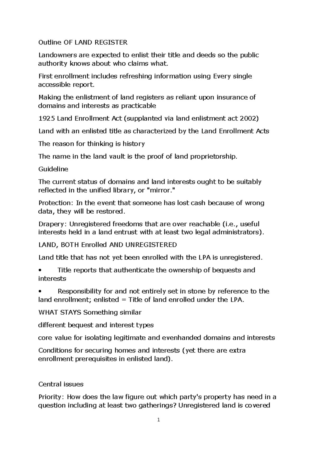 Outline OF LAND Register - Outline OF LAND REGISTER Landowners are ...