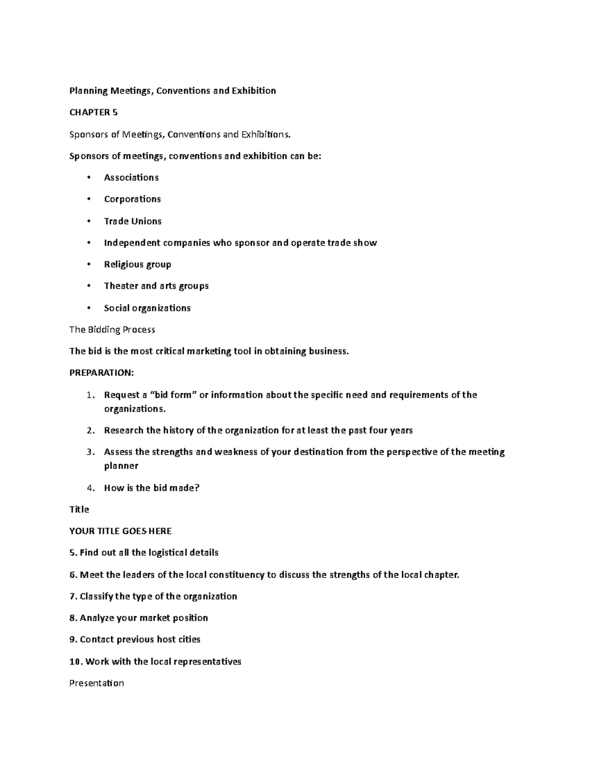 Chapter 5 - Planning Meetings, Conventions and Exhibition - Planning ...